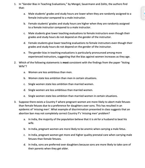 Solved In Gender Bias In Teaching Evaluations By Chegg