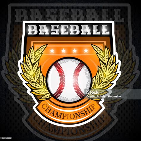 방패에 황금 화환의 중간에 야구 공 어떤 팀이나 경쟁을 위해 흰색으로 분리된 스포츠 라벨 강철에 대한 스톡 벡터 아트 및 기타 이미지 강철 경기 스포츠 경쟁 Istock