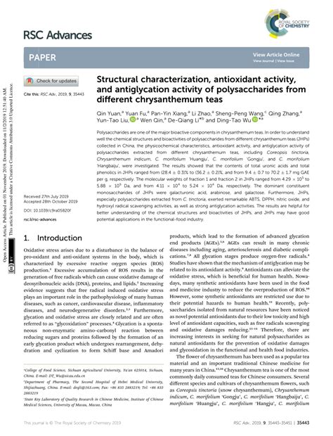 Pdf Structural Characterization Antioxidant Activity And