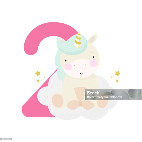 생일 파티 인사말 카드 파티 초대장 귀여운 매직 유니콘과 비문 2와 아이 일러스트 만화 스타일의 벡터 일러스트레이션 0명에 대한 스톡 벡터 아트 및 기타 이미지 Istock