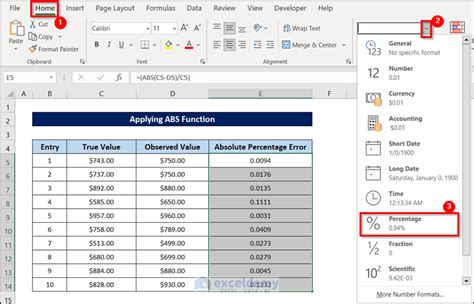 how to calculate the absolute percentage error with an excel function