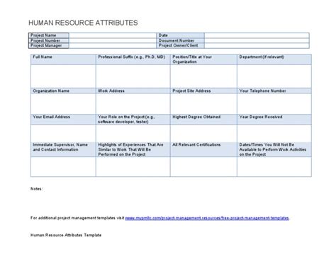 Human Resource Attributes Template Pdf