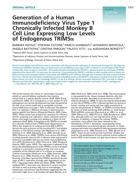 Pdf Generation Of A Human Immunodeficiency Virus Type 1 Chronically