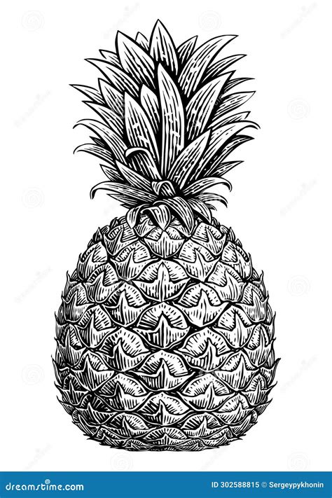 Pineapple Sketch Tropical Summer Fruit In Vintage Engraving Style Hand Drawn Illustration