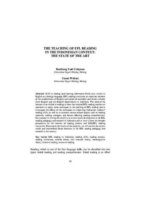The Teaching Of Efl Reading In The Indonesian Context The State Of The Art 36 The Teaching Of
