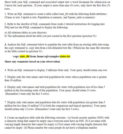 Solved Show Both Your SQL Command And Associated Output Into Chegg