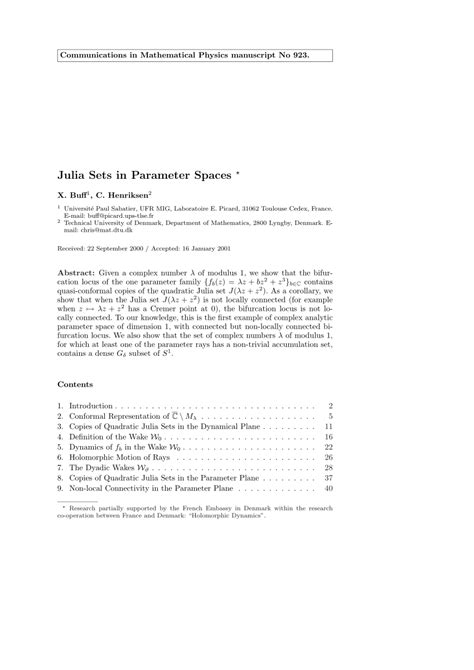 Pdf Julia Sets In Parameter Spaces