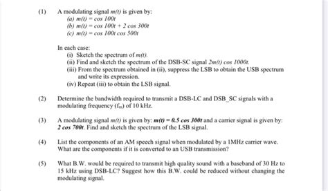 solved 1 a modulating signal m t is given by a m t