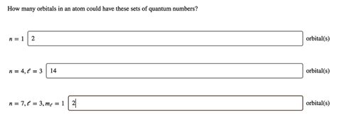 SOLVED How Many Orbitals In An Atom Could Have These Sets Of Quantum Numbers N Orbital S