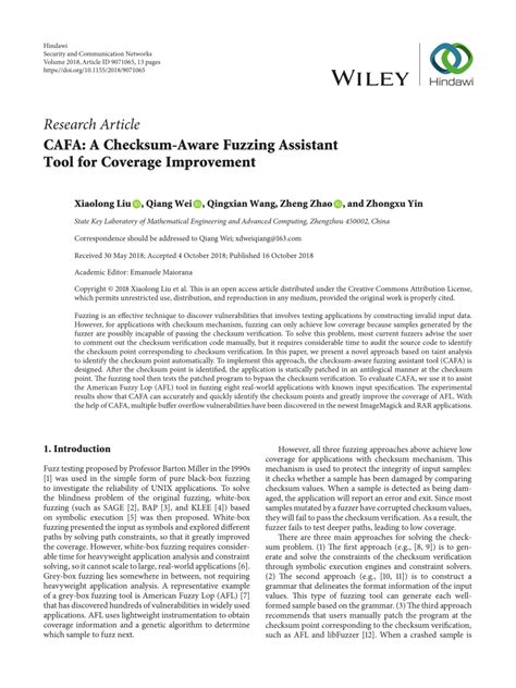 Pdf Cafa A Checksum Aware Fuzzing Assistant Tool For Coverage