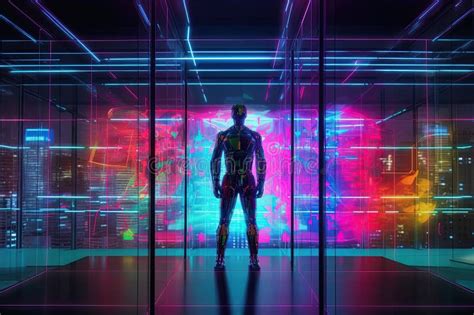 Businessman In A Futuristic City By Night Stock Illustration