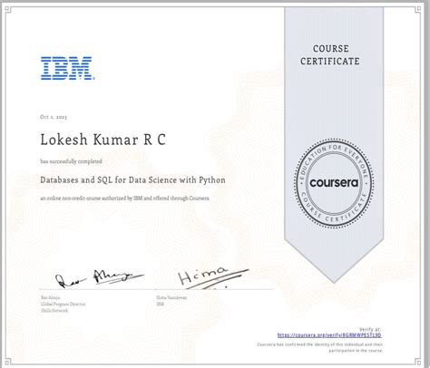 R C Lokesh Kumar Mba On Linkedin Completed Database And Sql For Data