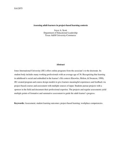 Pdf Assessing Adult Learners In Project Based Learning Contexts