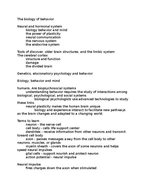 Biology Of Behavior Psych The Biology Of Behavior Neural And Hormonal System Biology