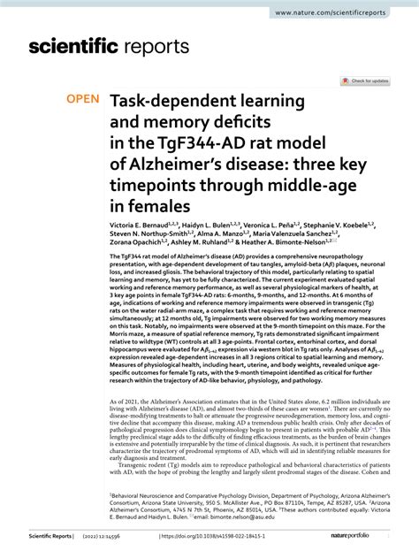 Pdf Task Dependent Learning And Memory Deficits In The Tgf344 Ad Rat