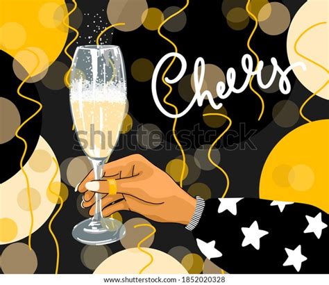 Hand Holding Glass Champagne Vector Illustration Stock Vector Royalty