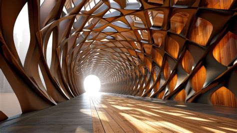 Modern Art Wooden Corridor Design A Long Wooden Passage Stock Image