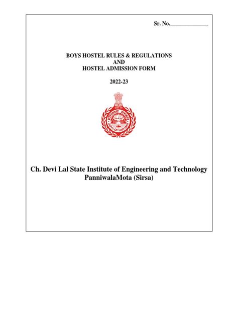 Hostel Rules And Regulations For Ch Devi Lal State Institute Of