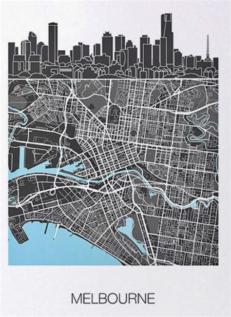 Melbourne Map With City Skyline