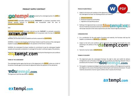 Free Download Product Supply Contract Example Word And Pdf Format