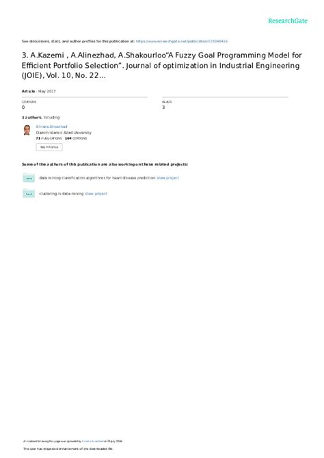 Pdf A Fuzzy Goal Programming Model For Efficient Portfolio Selection