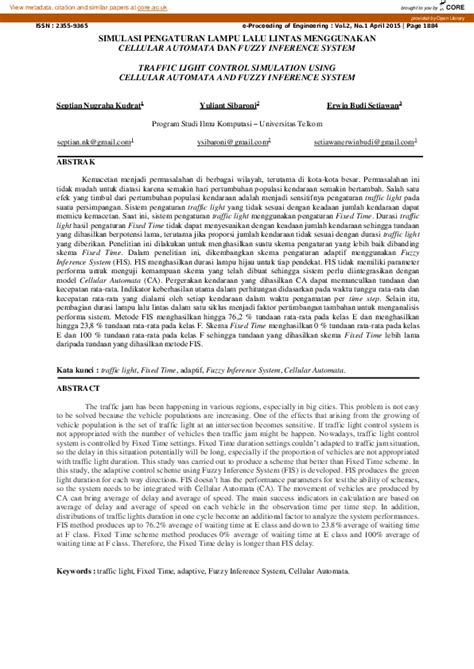 Pdf Simulasi Pengaturan Lampu Lalu Lintas Menggunakan Cellular Automata Dan Fuzzy Inference System
