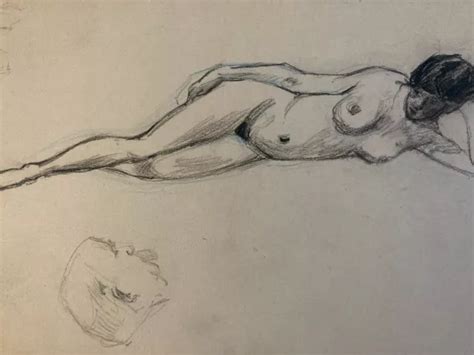 ANTICO BELLA DISEGNO Nudo Nuda Matita Carta Donna Erotico 1910 Art Deco