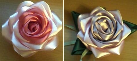 Розы из широких атласных лент