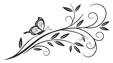 Decorative Floral Scroll With Butterfly Elegant Nature Ornament Art Element Graphic Vector