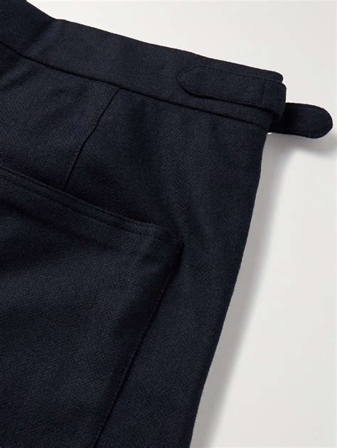 Bode Snowdrop Straight Leg Appliquéd Herringbone Wool Blend Trousers