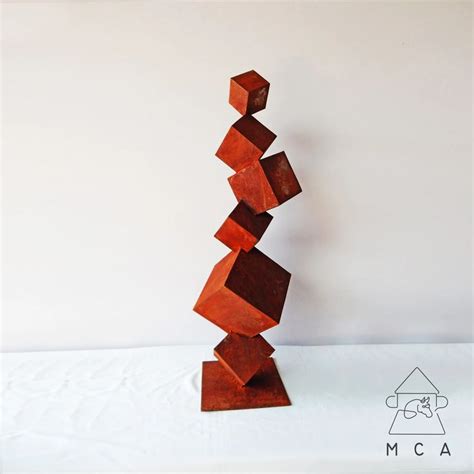 Rusty Metal Industrial Style Outdoor Sculpture Modern Cubist Garden