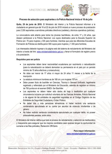 Policía Nacional Del Ecuador Reclutamiento 2021 En Línea Inscripciones
