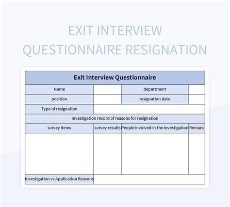 Exit Interview Questionnaire Resignation Excel Template And Google Sheets File For Free Download