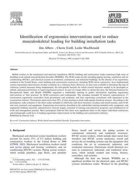 Pdf Identification Of Ergonomics Interventions Used To Reduce Musculoskeletal Loading For