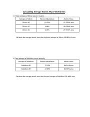 Calculating Average Atomic Mass Calculating Average Atomic Mass Worksheet 1 Three Isotopes Of