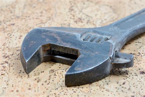 Dirty Adjustable Wrench On A Cork Background Old Spanner Stock Photo Image Of Hand Plumber