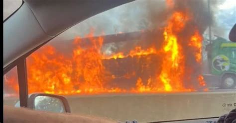 Dramatic Pictures Show Lorry Engulfed By Flames On M5 Gloucestershire