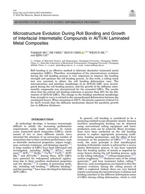 Pdf Microstructure Evolution During Roll Bonding And Growth Of Interfacial Intermetallic