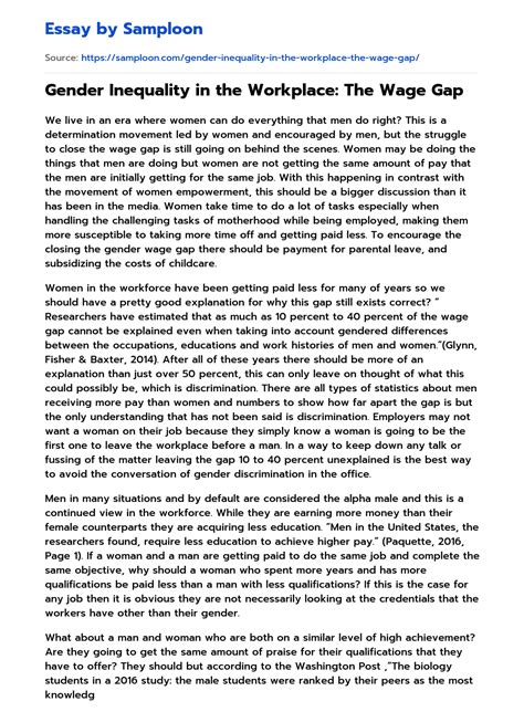 ≫ Gender Inequality In The Workplace The Wage Gap Free Essay Sample On