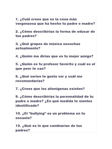 Preguntas Para Adolescentes Pdf