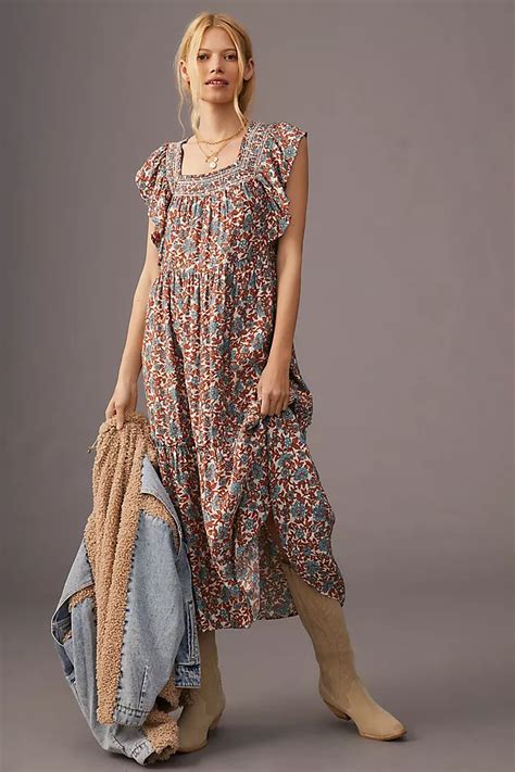 moon river flutter sleeve tiered dress anthropologie