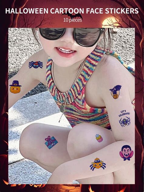 10 Sheets Halloween Fake Tattoo Cartoon Ghost Wizard Witch Vampire