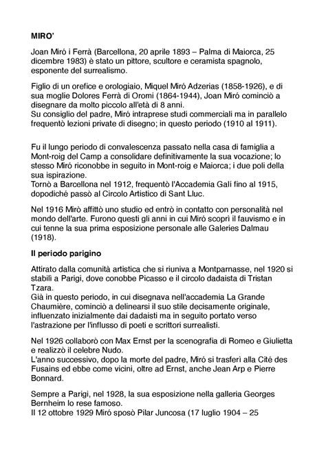 Appunti Sulla Vita E Le Opere Di Mirò Docsity