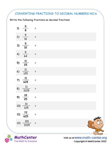 Converting Fractions To Decimals No6 Worksheets Math Center
