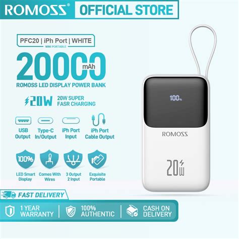 Romoss Pfc20 20000mah 22 5w Pd20w Fast Charging 3 Output 2 Input Built
