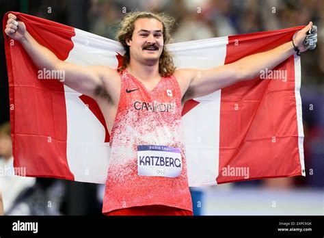 Ethan Katzberg Of Canada Celebrates After Winning The Mens Hammer Throw Final During The Paris