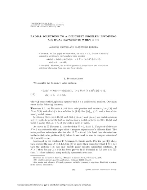Pdf Radial Solutions To A Dirichlet Problem Involving Critical Exponents When N 6