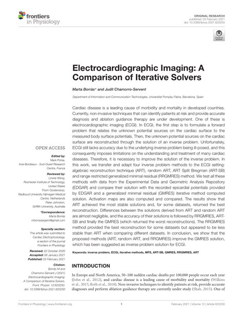 Pdf Electrocardiographic Imaging A Comparison Of Iterative Solvers