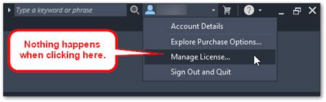 license manager does not pop up when clicking manage license
