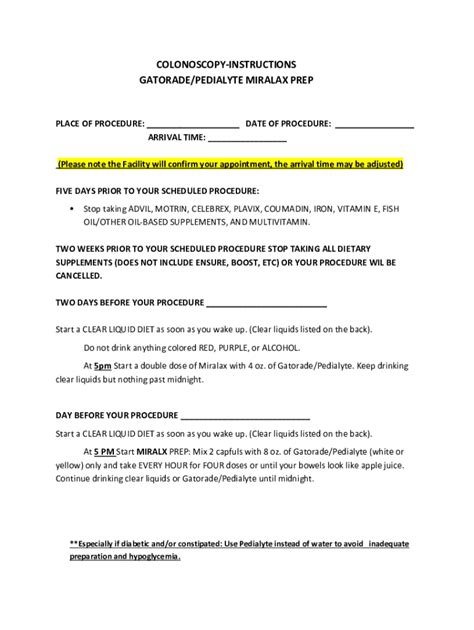 Fillable Online Miralax Colonoscopy Instructions Dr Lally Fax